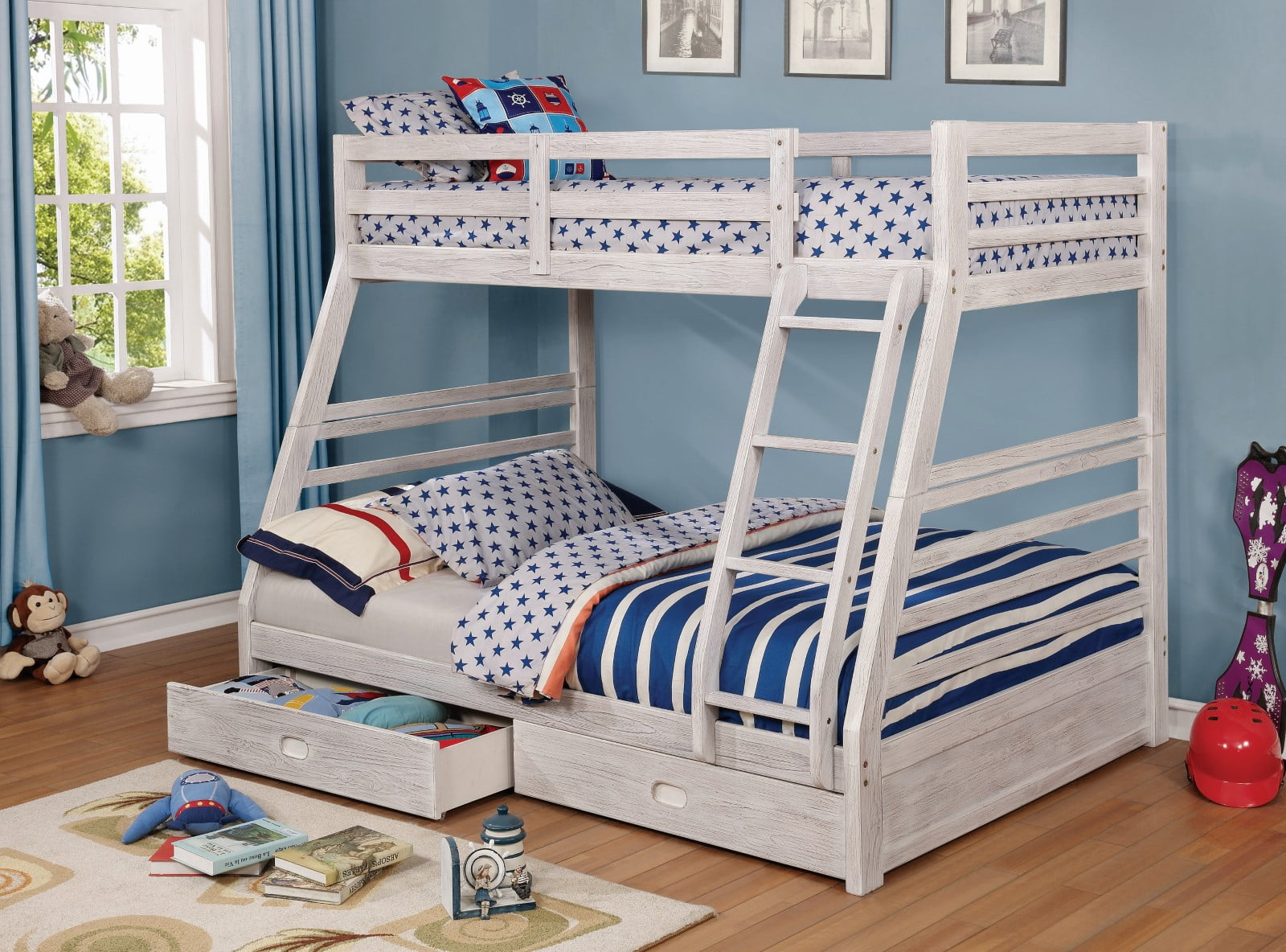 Bed Frame Twin Over Full Transitional Bunk Bed With Two Large Drawers ...