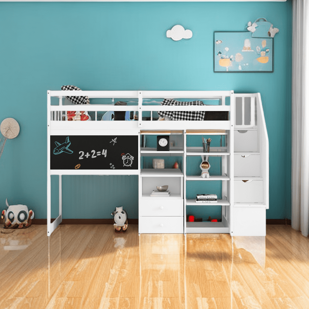 Bed Frame Twin Size, Twin Size Loft Bed with Pullable Desk and Storage ...