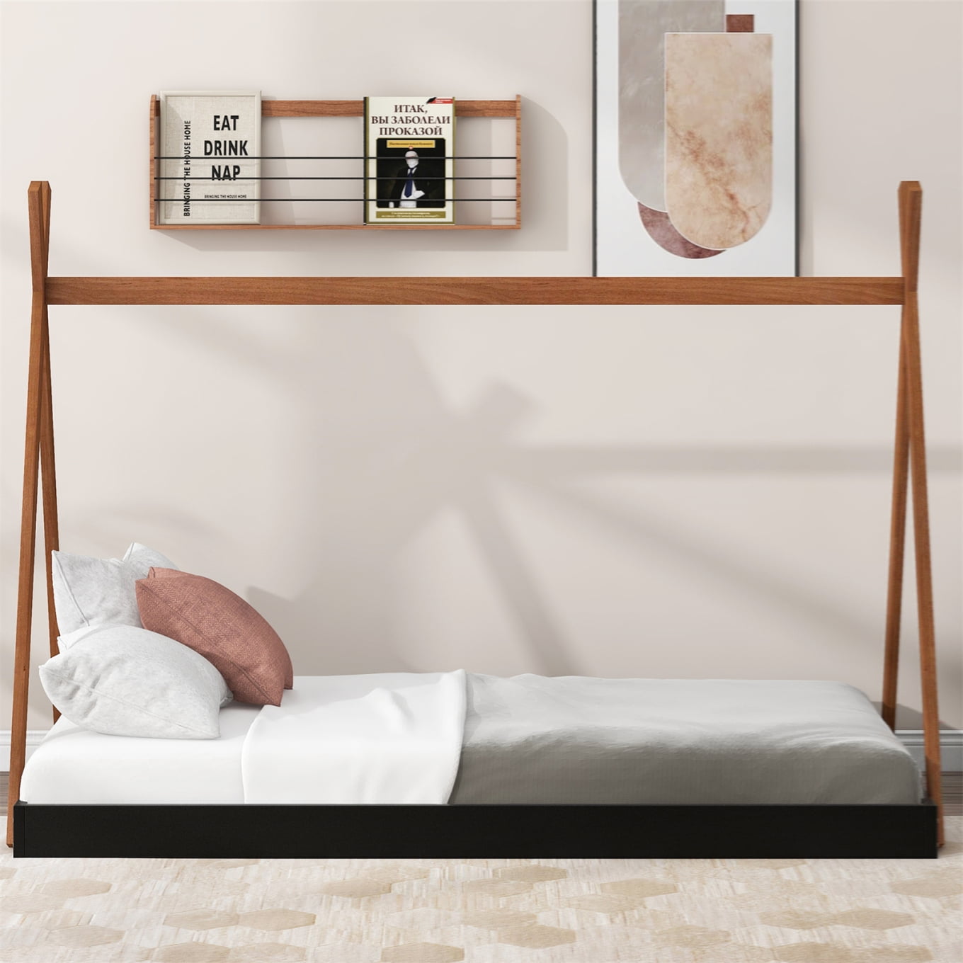 Bed Frame Twin, Twin Bed Frames, Full Size Tent Floor Bed with Triangle ...