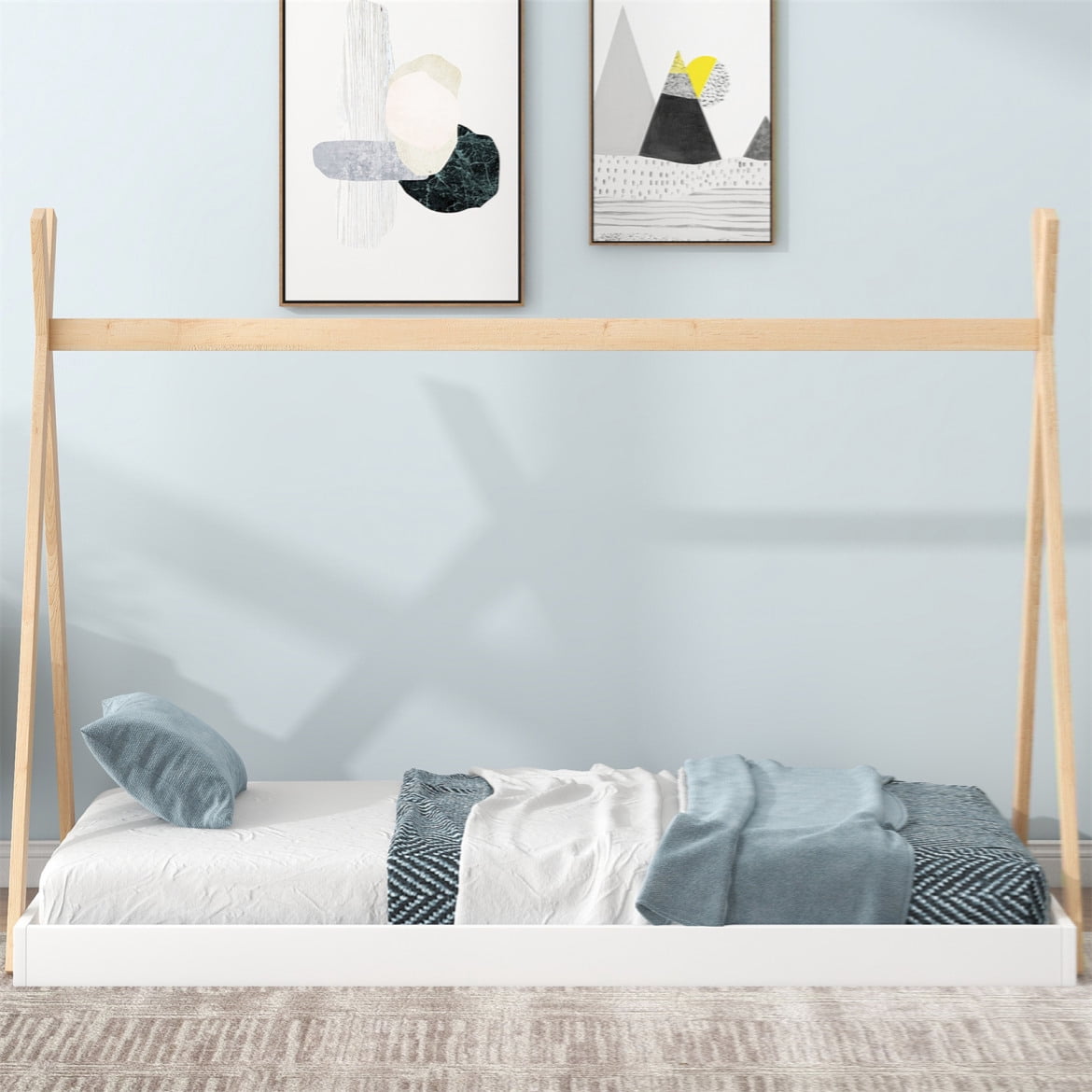 Bed Frame Twin, Twin Bed Frames, Full Size Tent Floor Bed with Triangle ...