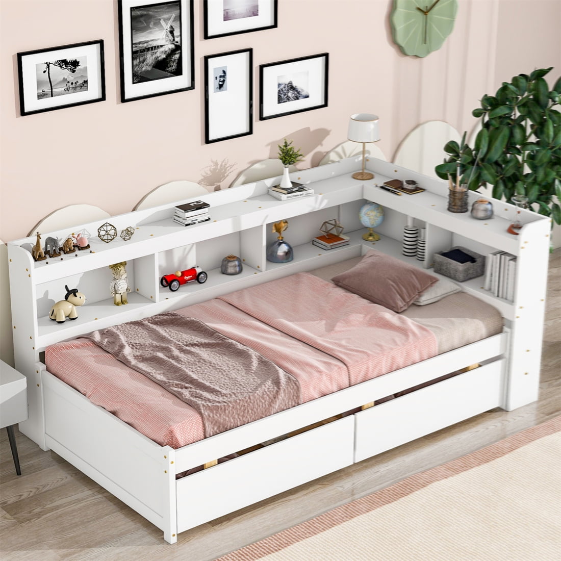 Bed Frame Twin, Twin Bed Frames with Multifunctional Function L-shaped ...