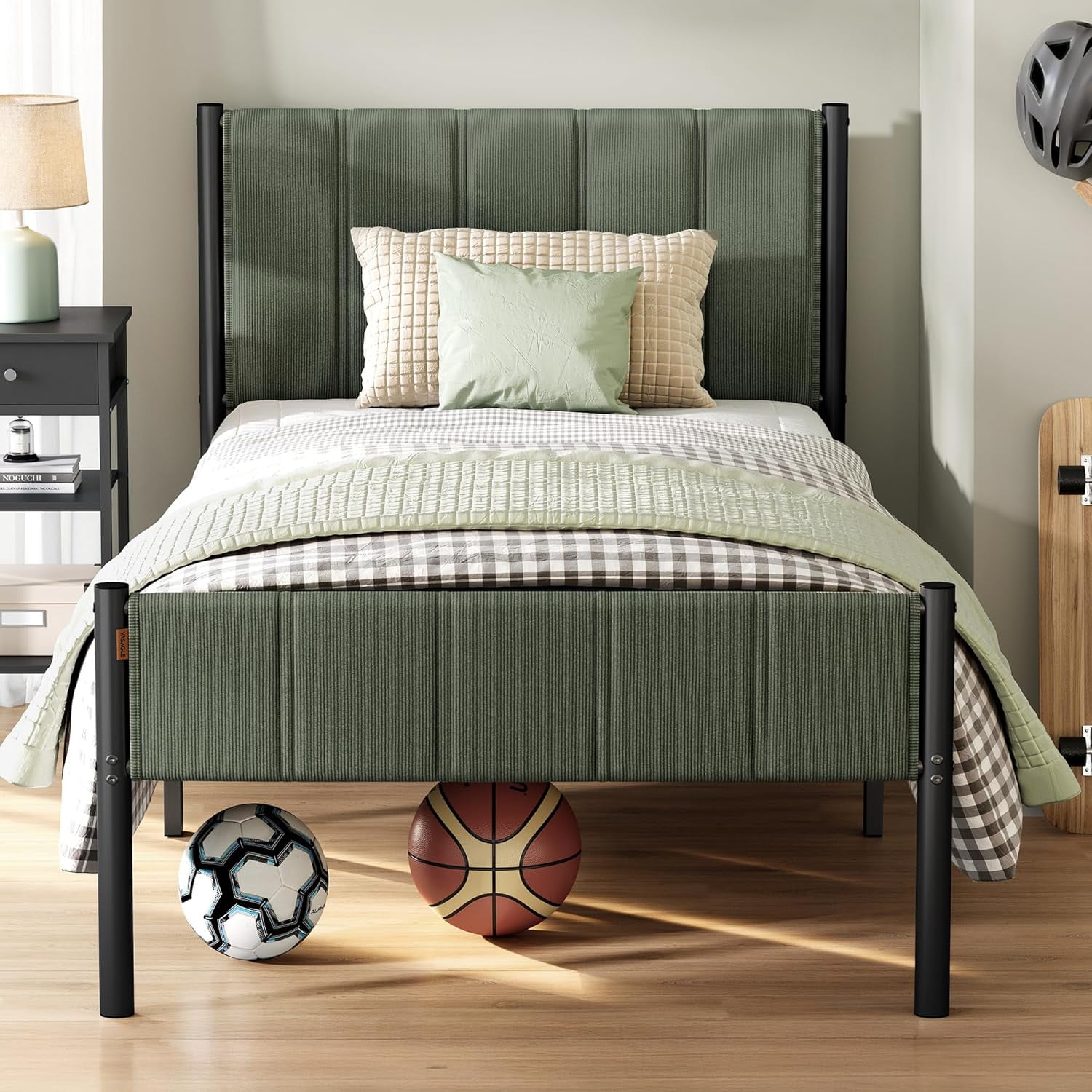 Bed Frame with Upholstered Headboard, Bed Frame Size with Footboard ...