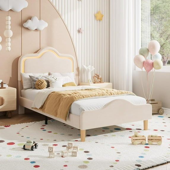 Bed Frame,Upholstered LED Bed Frame with Adjustable Headboard and ...