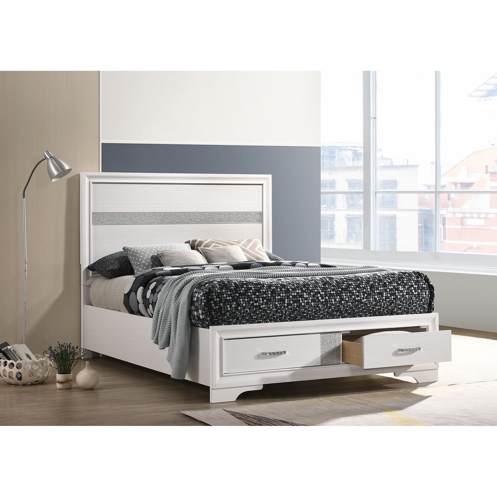 Bed Frame, Urbana White Full Storage Panel Bed, White Platform Bed ...