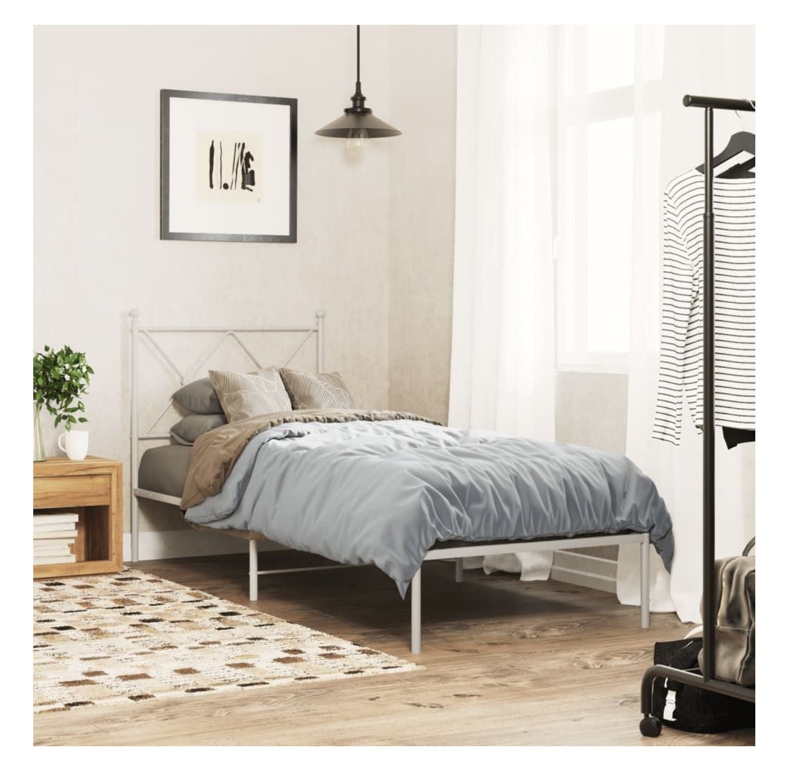 Bed Frame White Powder-Coated Steel Twin Bed Frame Rectangular ...