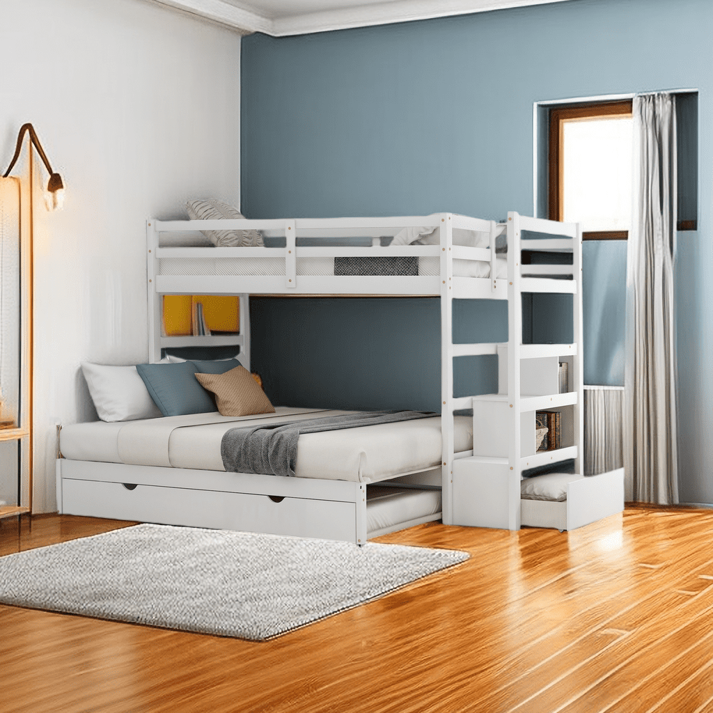 Bed Frame Wooden Twin Over Twin/King Irregular King Size Bunk Bed with ...