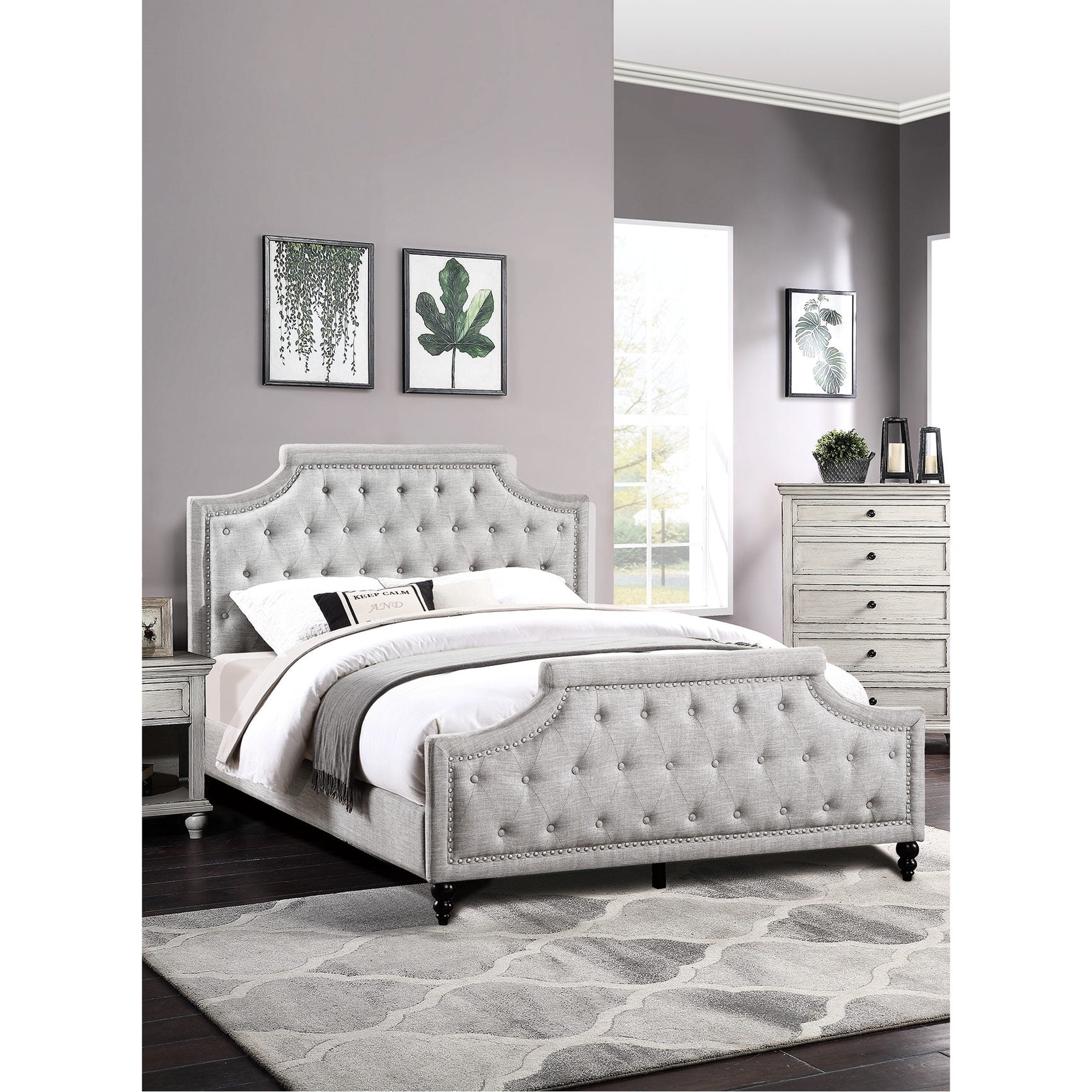 Bed Frame for Bedroom Use / Queen Size, Grey Polyfiber, Cut Design ...
