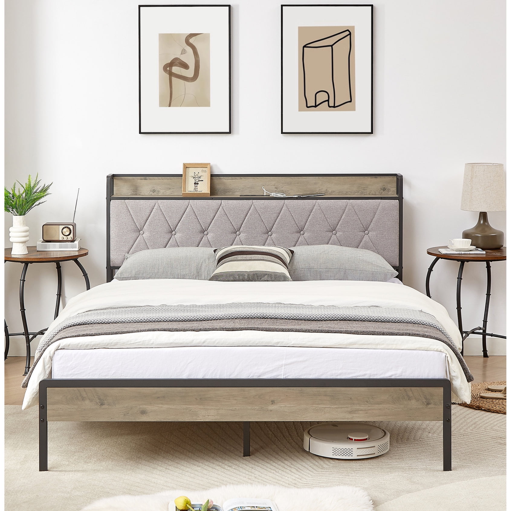 Bed Frame with Built - in Outlets | 9 Supported Legs & Central Bar ...