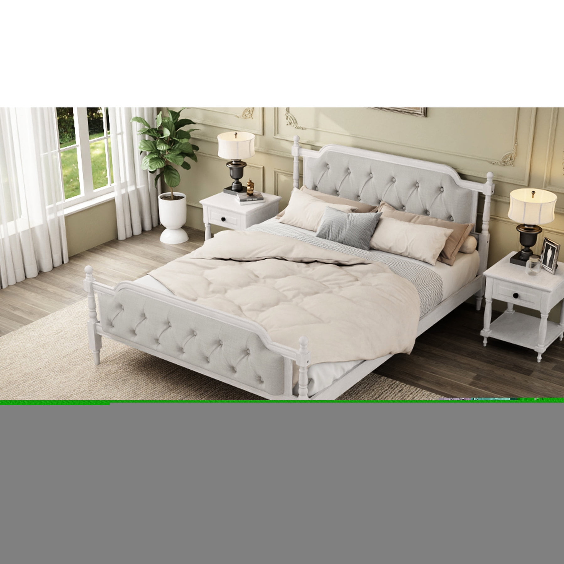 Bed Frame with Tufted Headboard | Solid Pine and MDF, Easy Setup ...