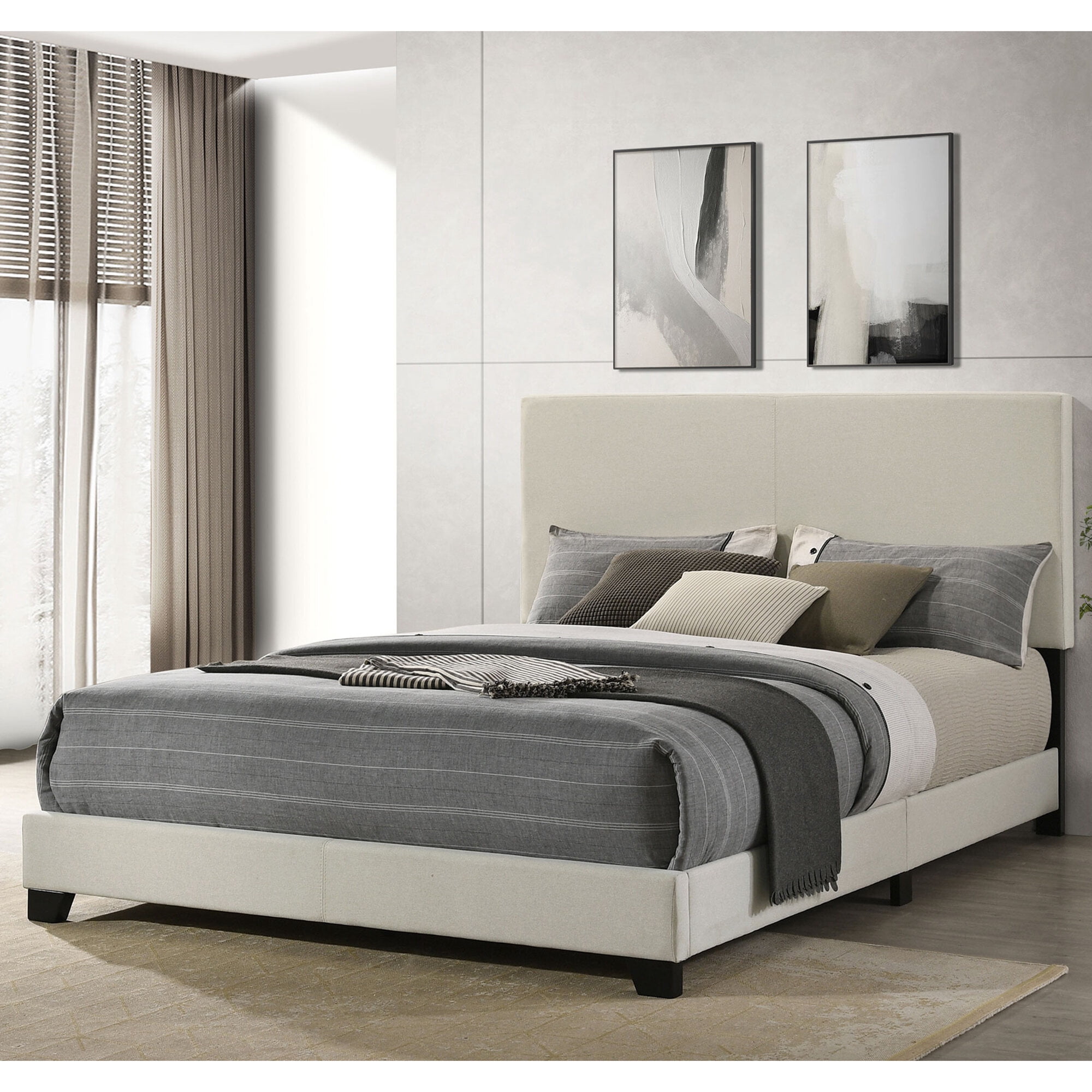 Bed Frames, Efram Cream Upholstered Queen Bed, Cream Adjustable Bed ...