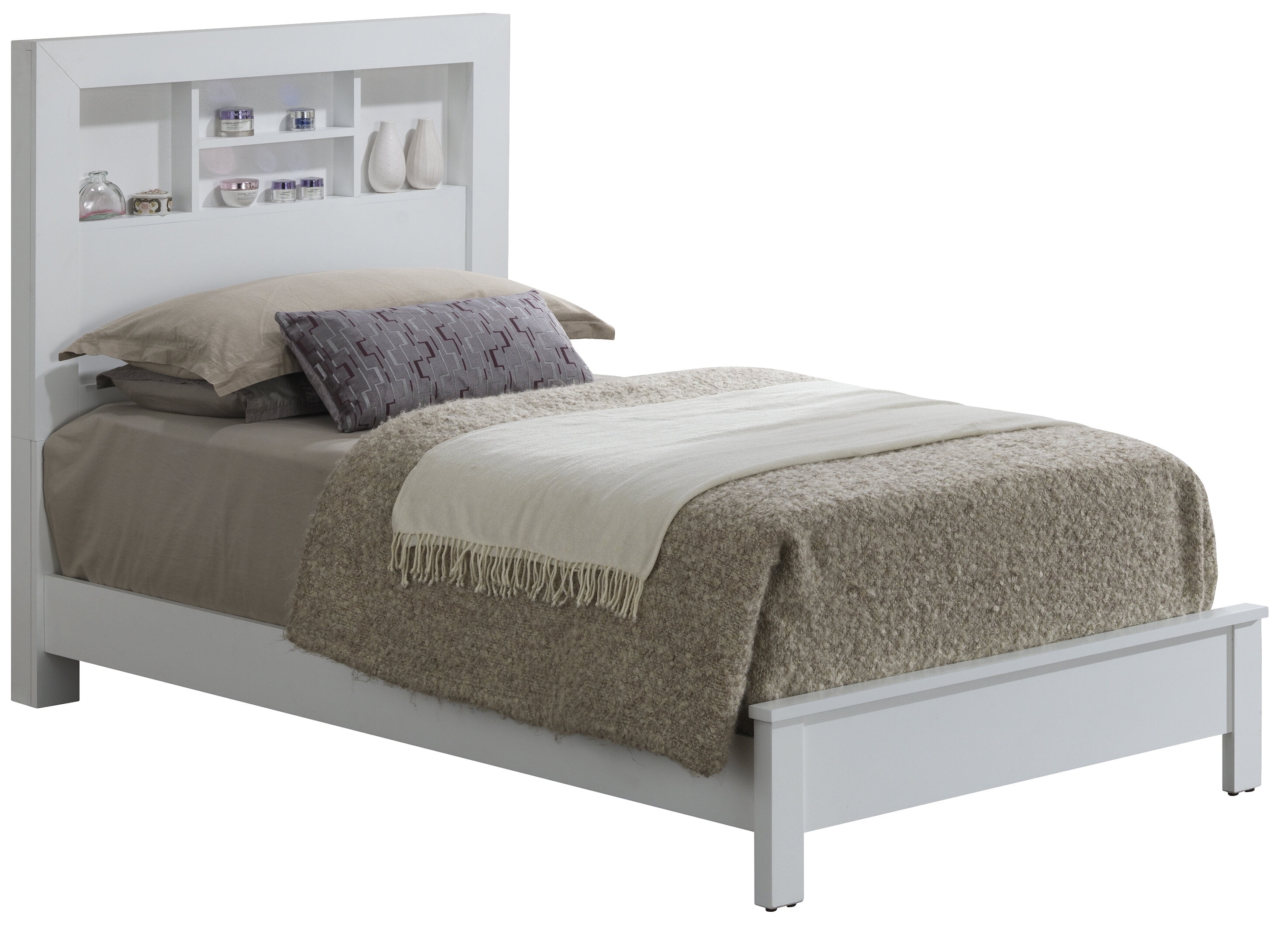 Bed Frames, Elegant White Transitional Bed For Comfort, White Storage ...