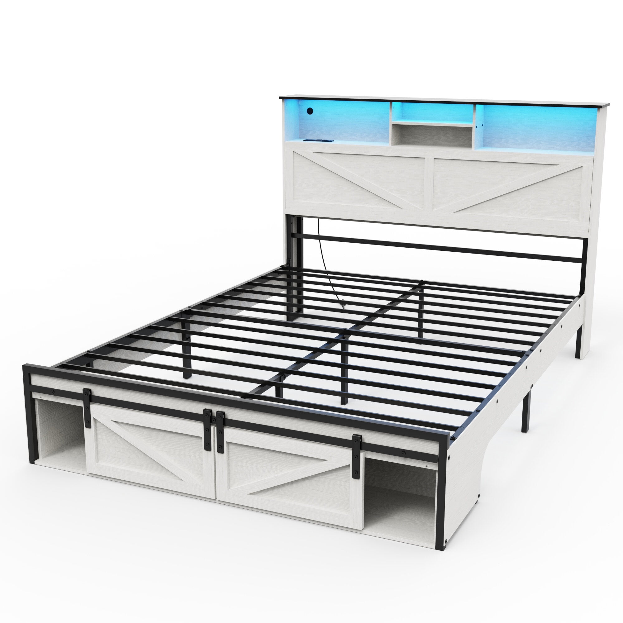 Bed Frames Farmhouse Full Size Bed Frame with Storage Headboard ...