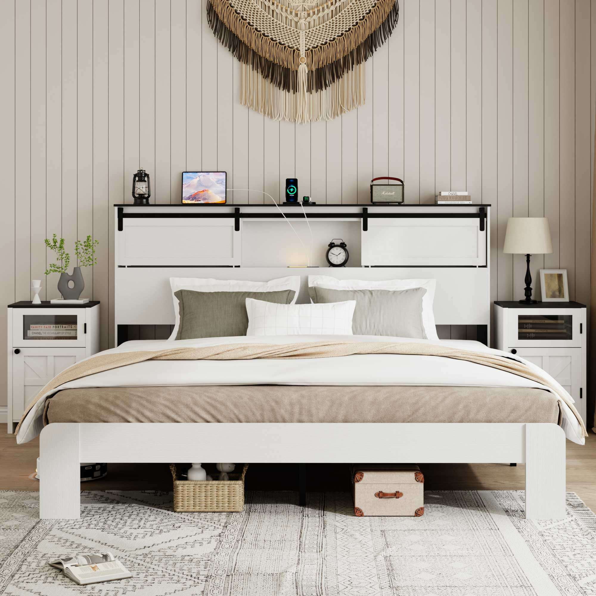 Bed Frames King size bed, metal bed frame with charging station, no ...