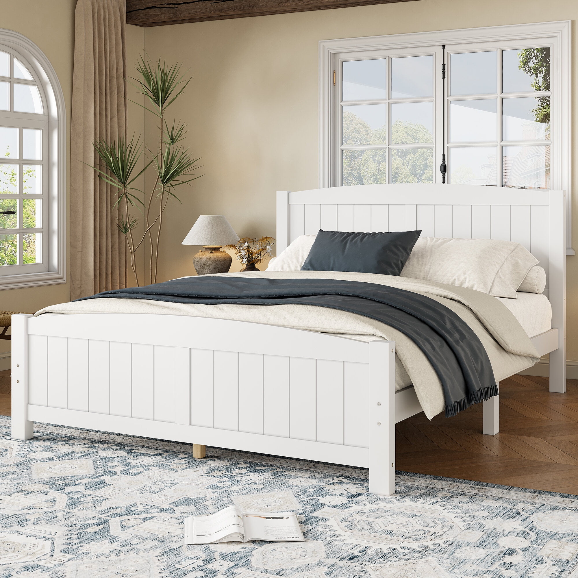 Bed Frames Queen Size Platform Bed, Solid Wood Platform Bed with ...