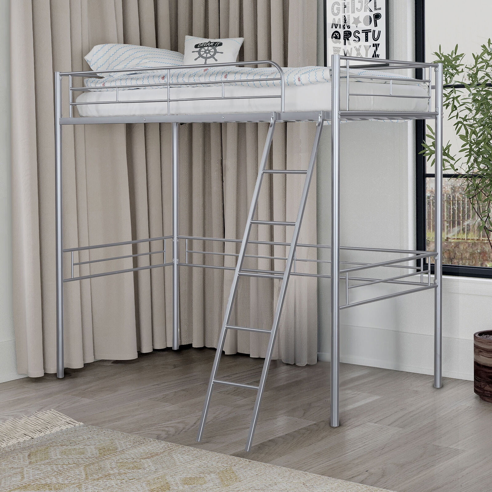 Bed Frames Twin Loft Bed Contemporary Style With Open Area Underneath ...