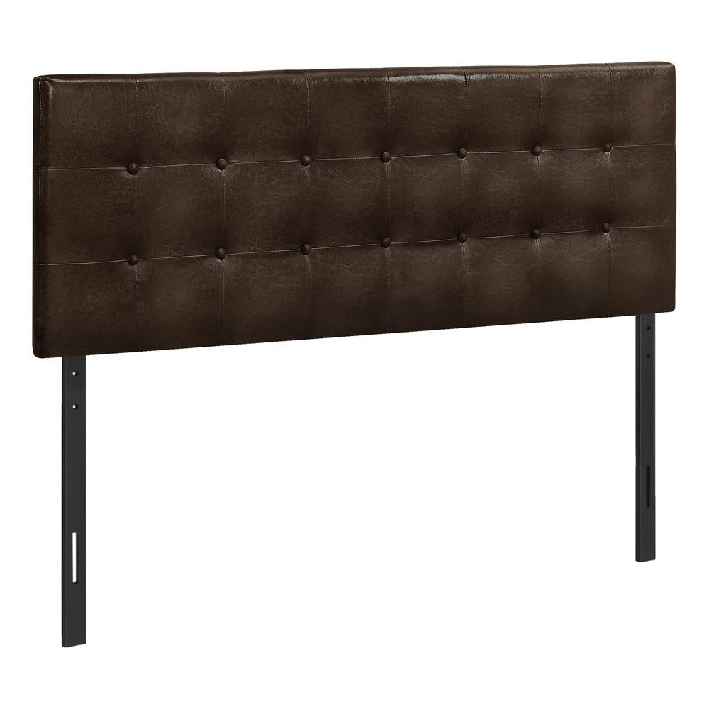 Bed Headboard Queen Size, Brown PU Leather Upholstered, Button Tufted ...