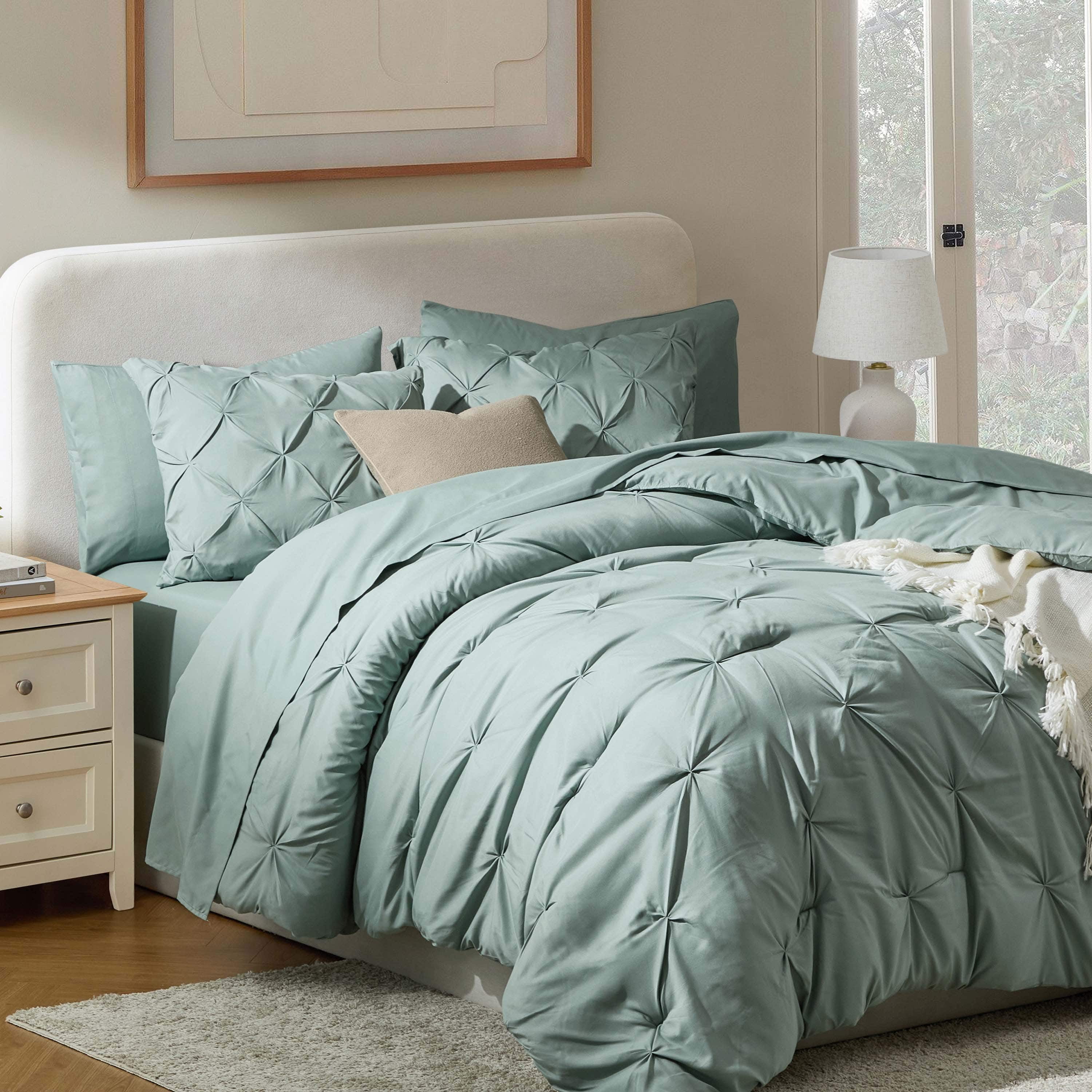 Virtu King Comforter Set, 7pc Bed in a Bag, Pleated Bedding Comforter ...