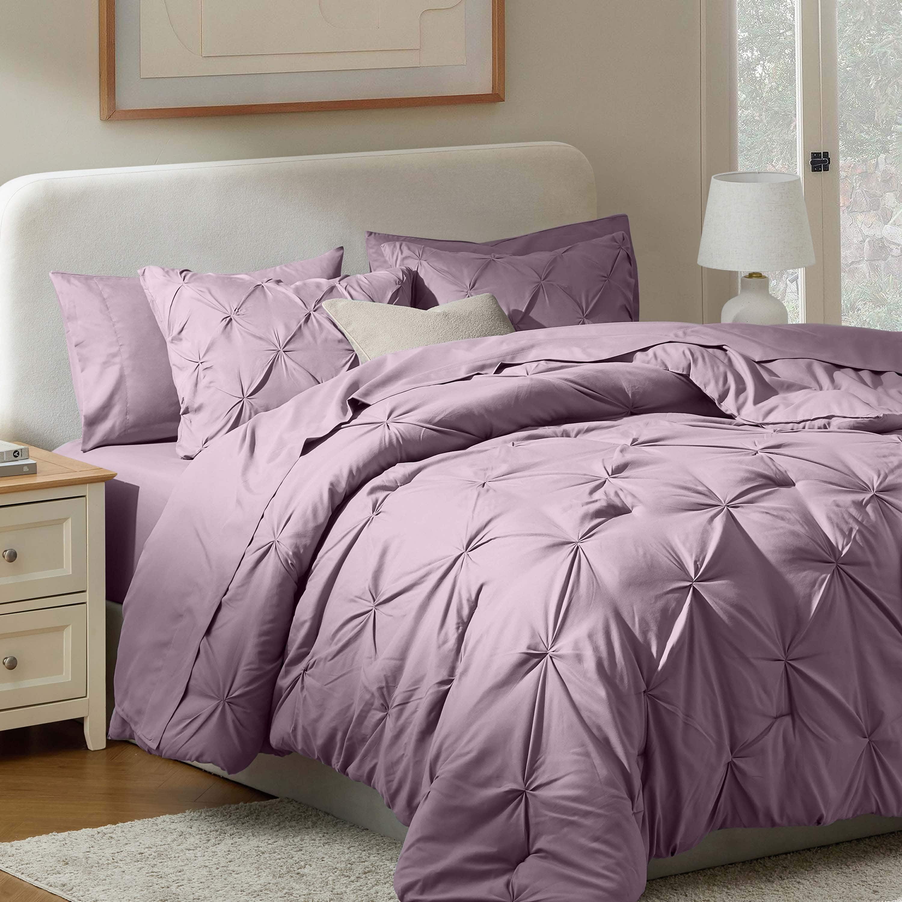 Virtu King Comforter Set, 7pc Bed in a Bag, Pleated Bedding Comforter ...