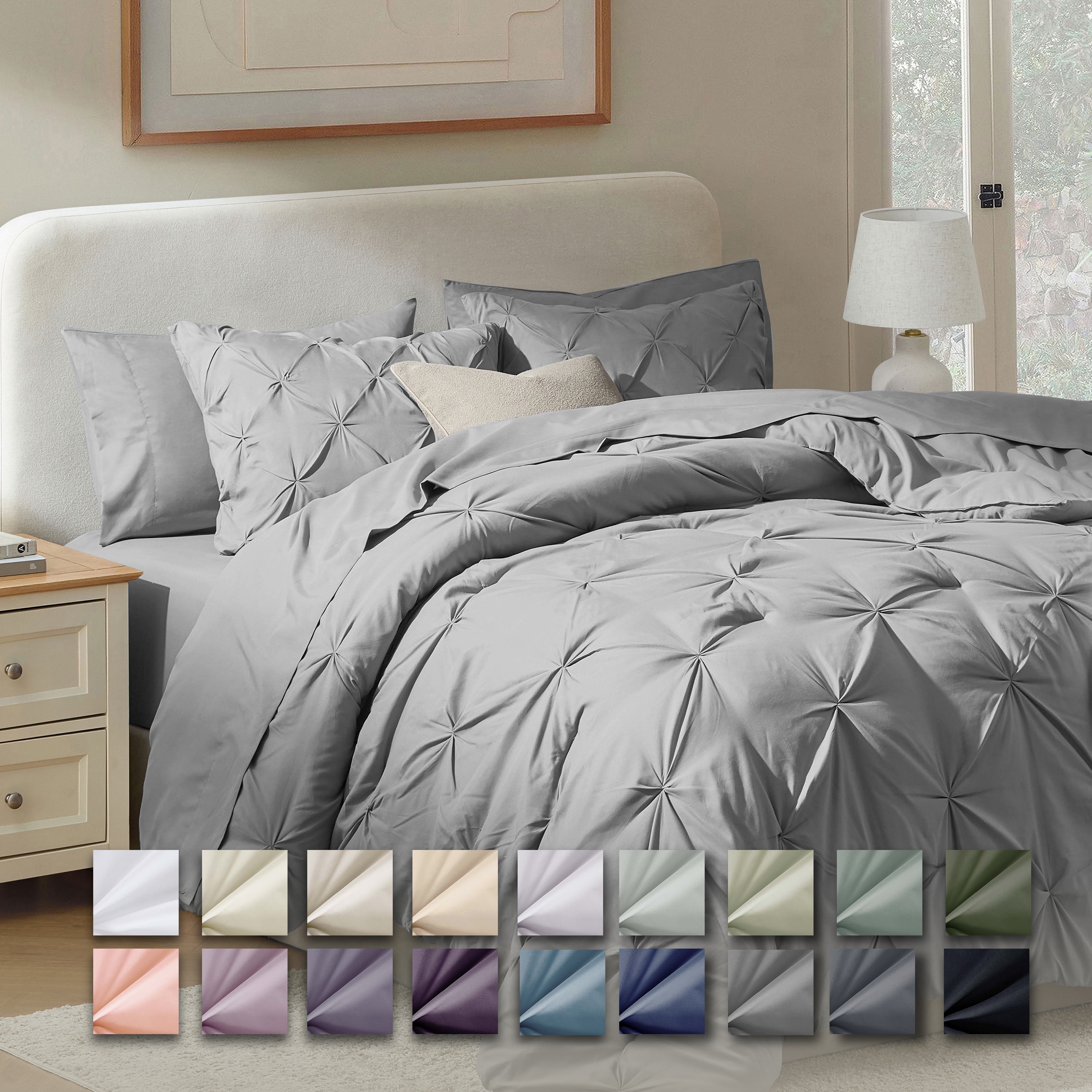 Virtu Queen Comforter Set, 7pc Bed in a Bag, Pleated Bedding Comforter ...