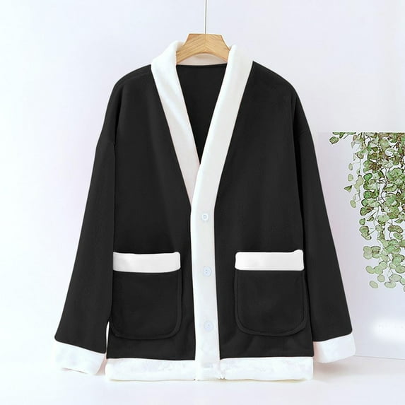 Bed Jackets Fleece Jacket Womens Sherpa Button Lounge for Home Winter ...