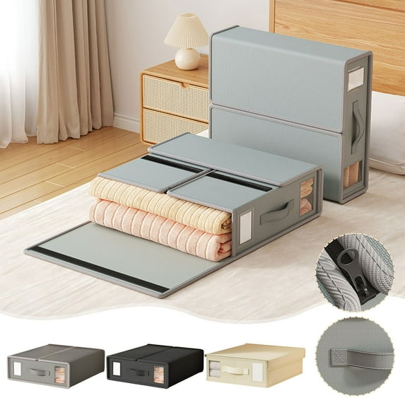 Bed Linen Storage Box, Bedding Organizer, Fabric, Zippered Closure ...