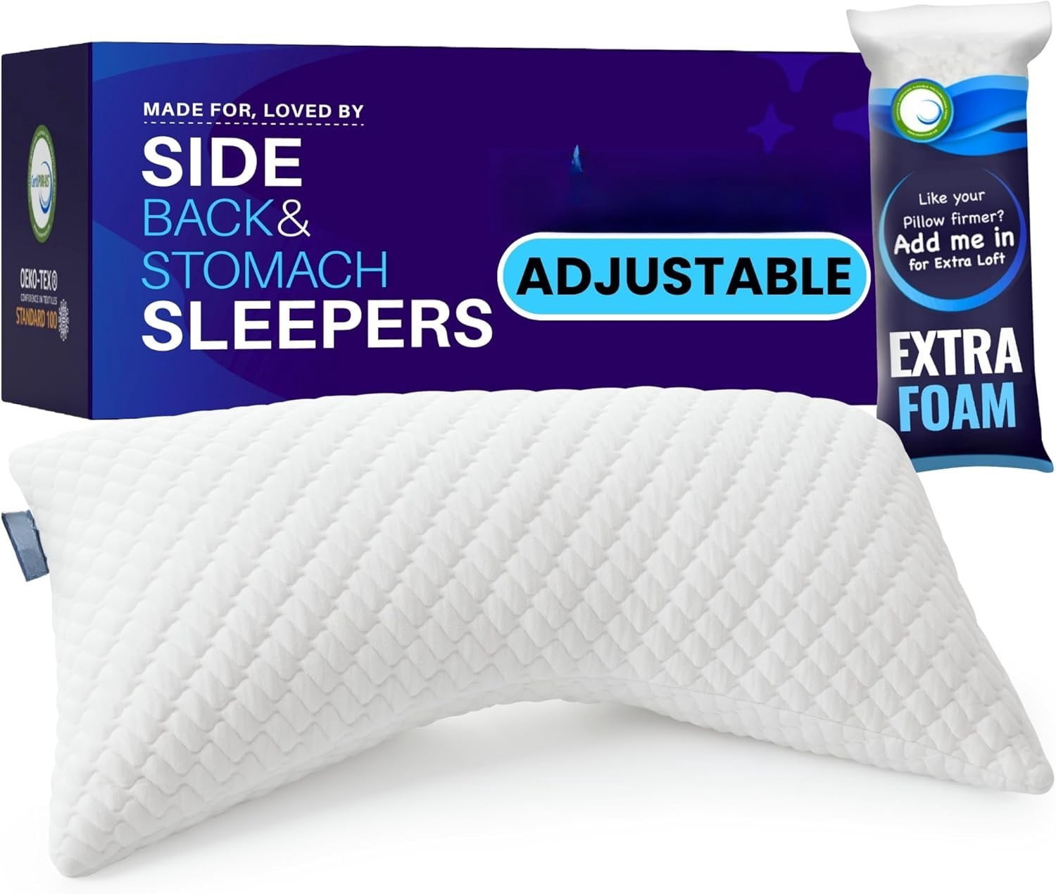 Bed Pillow for Side and ers - Adjustable Filling - Memory Pillow for ...