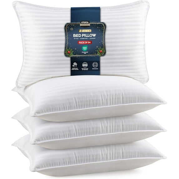 Bed Pillows for Sleeping Queen Size (White), Set of 4, Cooling Hotel ...
