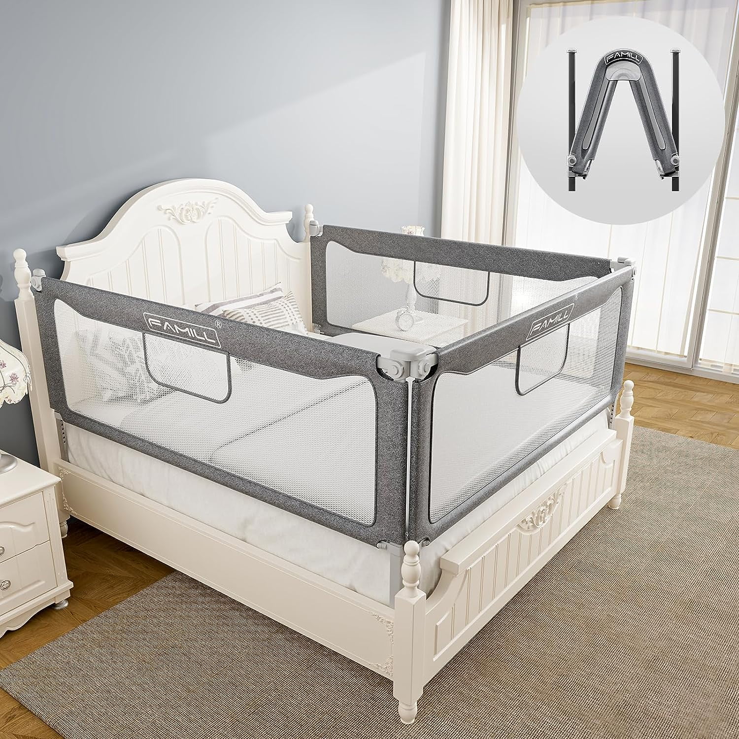 Bed Rail for Toddlers, 2 Minutes Quick Assembly Foldable Rail for Queen ...