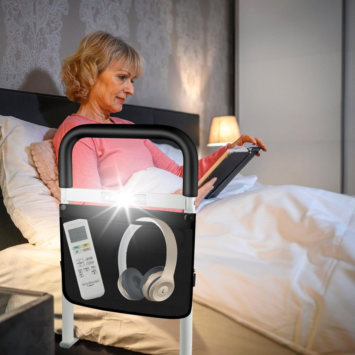 Bed Rails for Elderly Adults Safety with Motion Light Storage Pocket ...