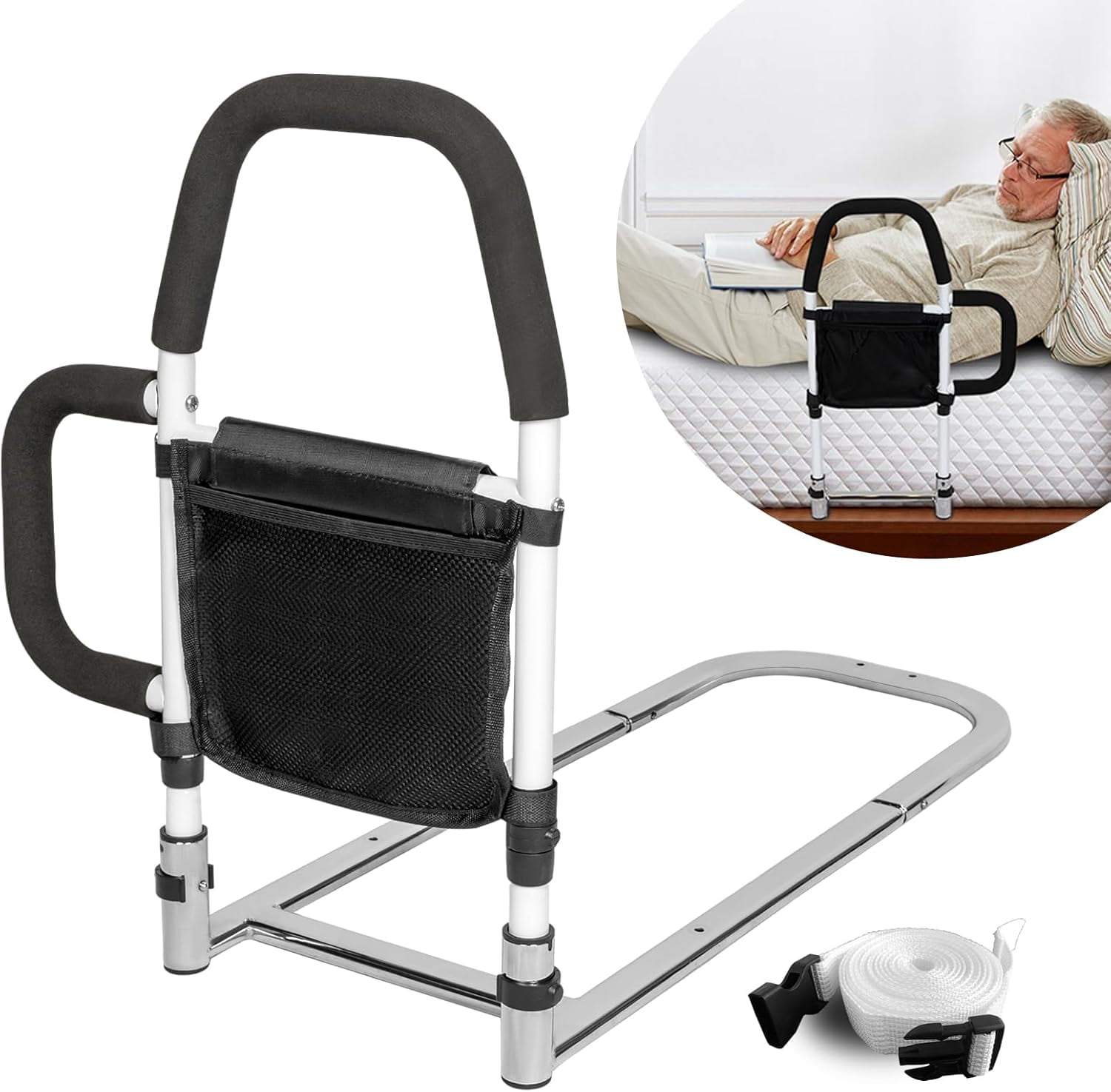 Bed Rails for Elderly Adults with Storage Pocket, Bed Assist Rail with ...