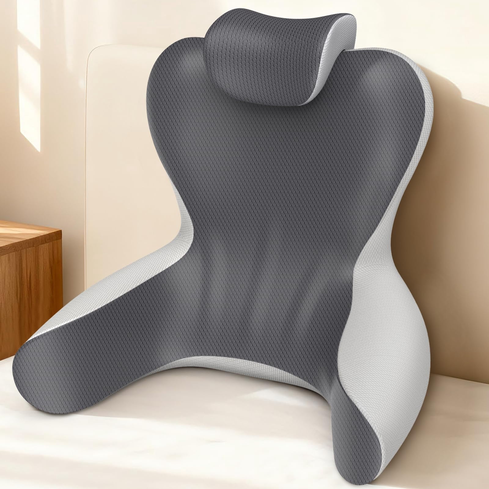 Bed Rest Pillow Grey&darkgrey 22 Inch Height For Reading Gaming ...