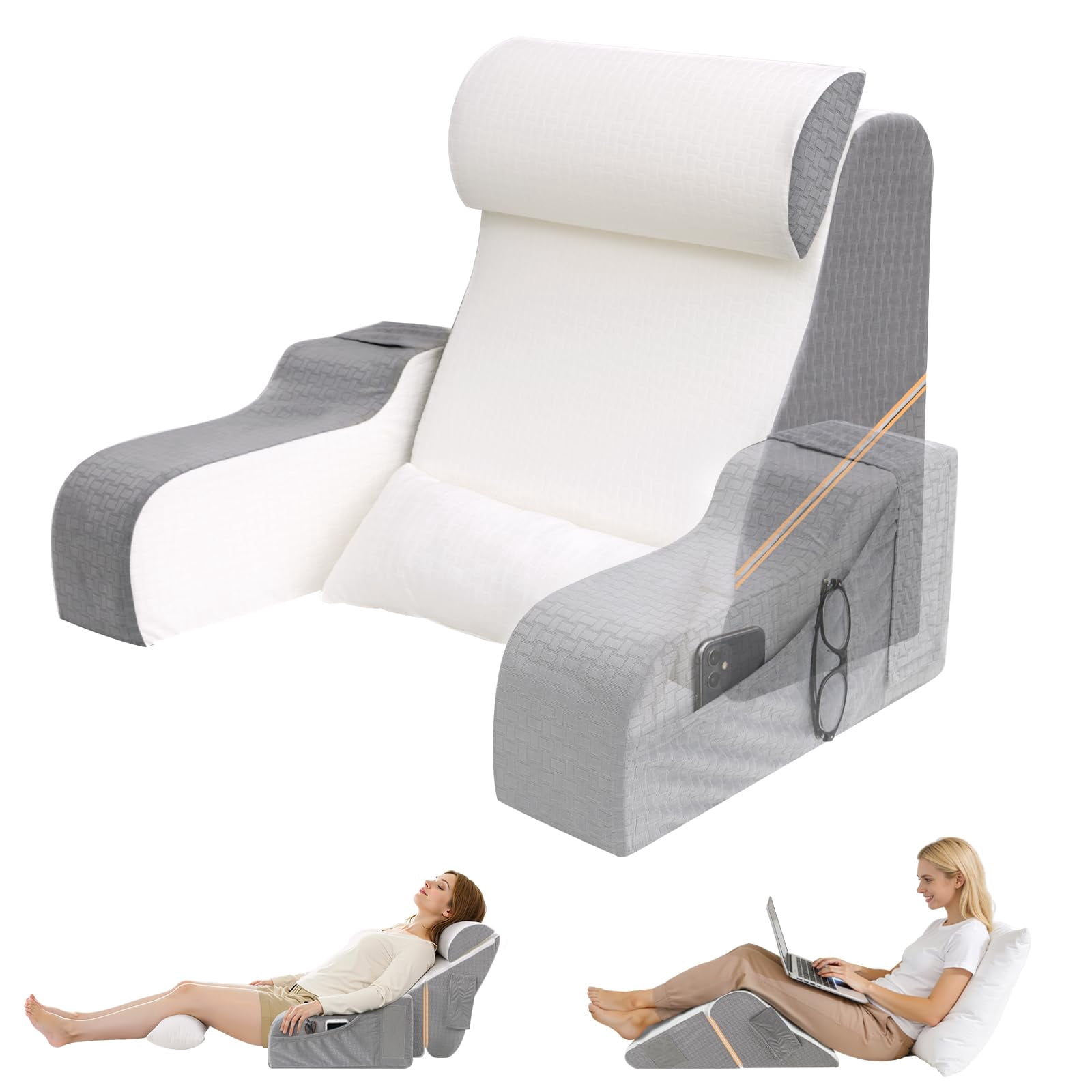 Bed Rest Pillow White/Grey-5pcs 2-in-1 Foldable Wedge Sleep Support for ...