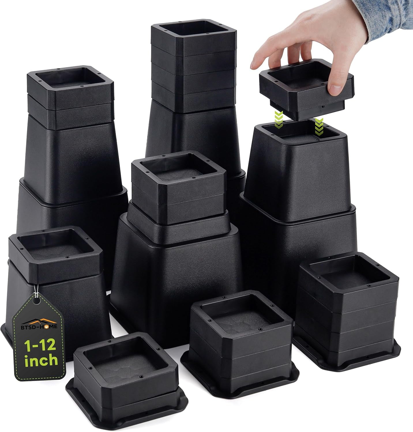 Bed Risers 12 Inch Heavy Duty Stackable Furniture Risers for College ...