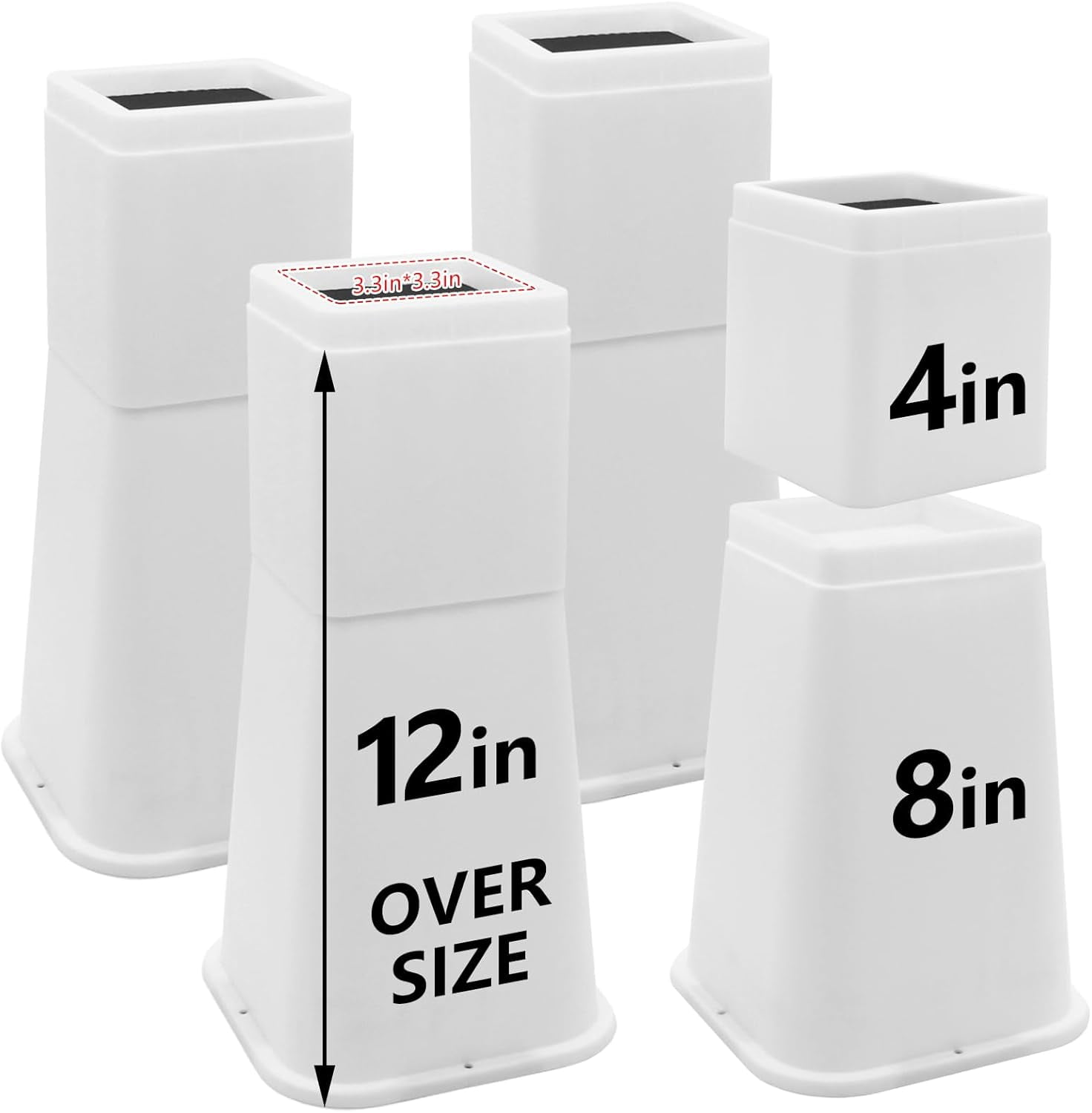 Bed Risers 12 Inch Heavy Duty White, 4 Pack Adjustable Furniture Risers ...