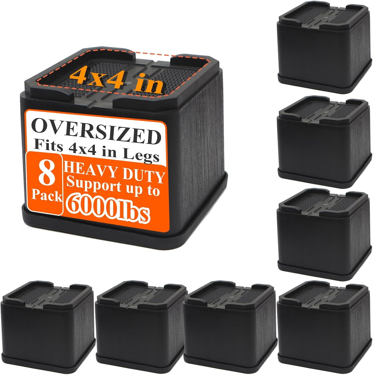 Bed Risers Oversized 8 Pack, 4 Inch Heavy Duty Furniture Risers Support ...