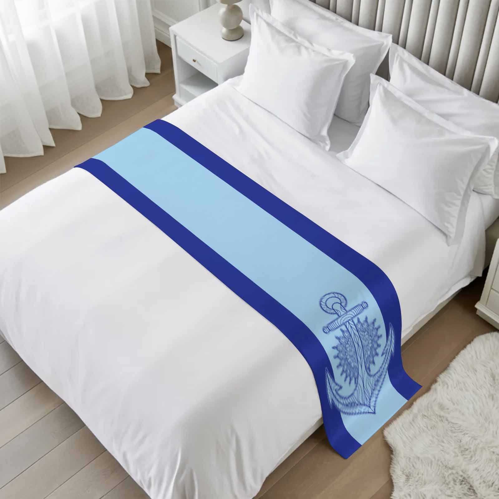 Bed Runner Anchor Bedding Scarves Soft Decorative Bed Flag Navy Blue ...