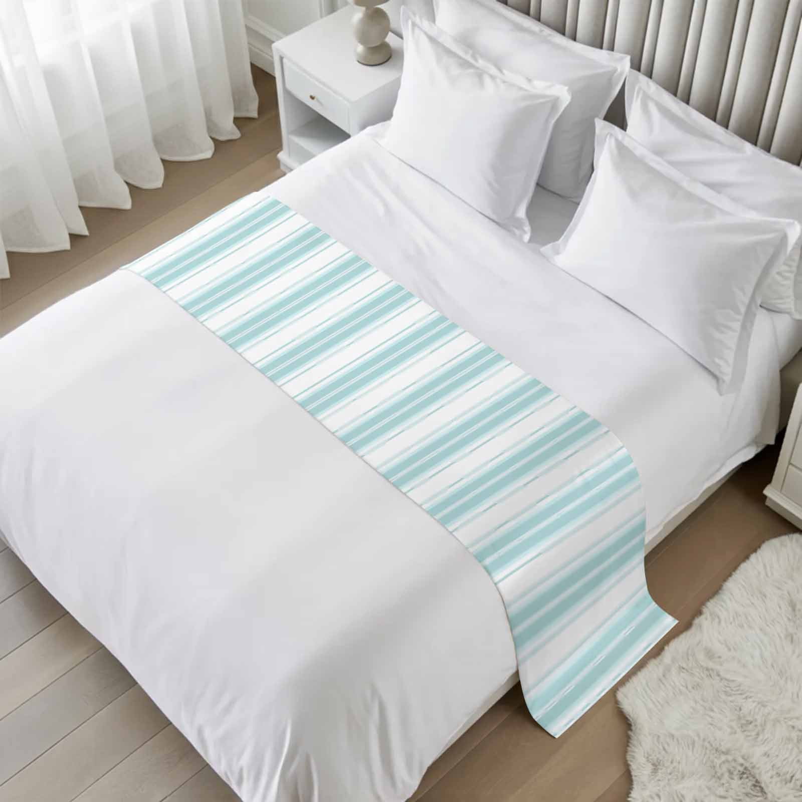 Bed Runner Aqua Vertical Striped Bedding Scarves Soft Decorative Bed ...