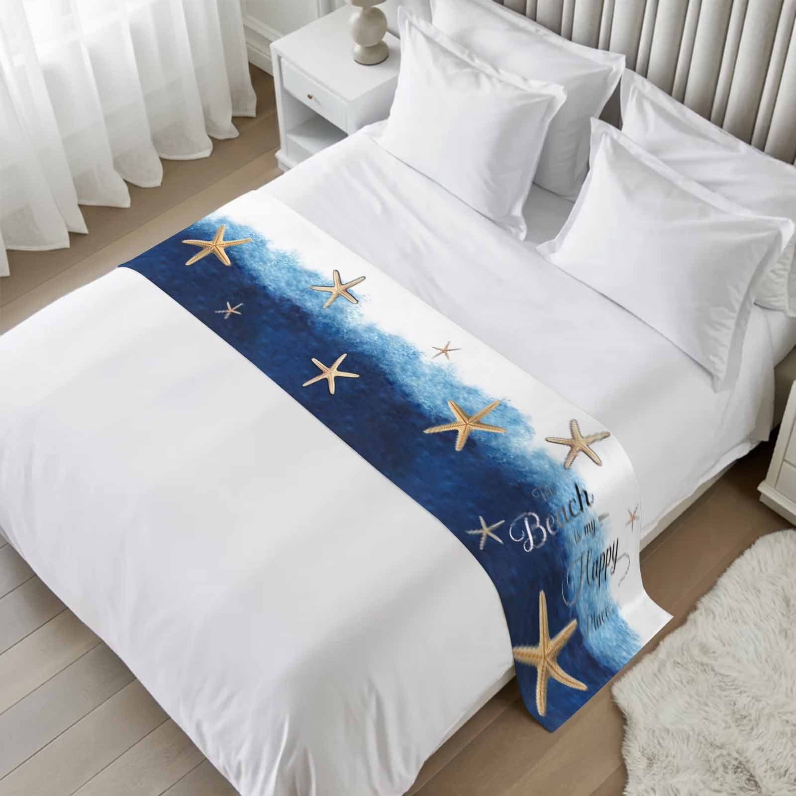 Bed Runner The Beach Is My Happy Place Bedding Scarves Soft Decorative ...