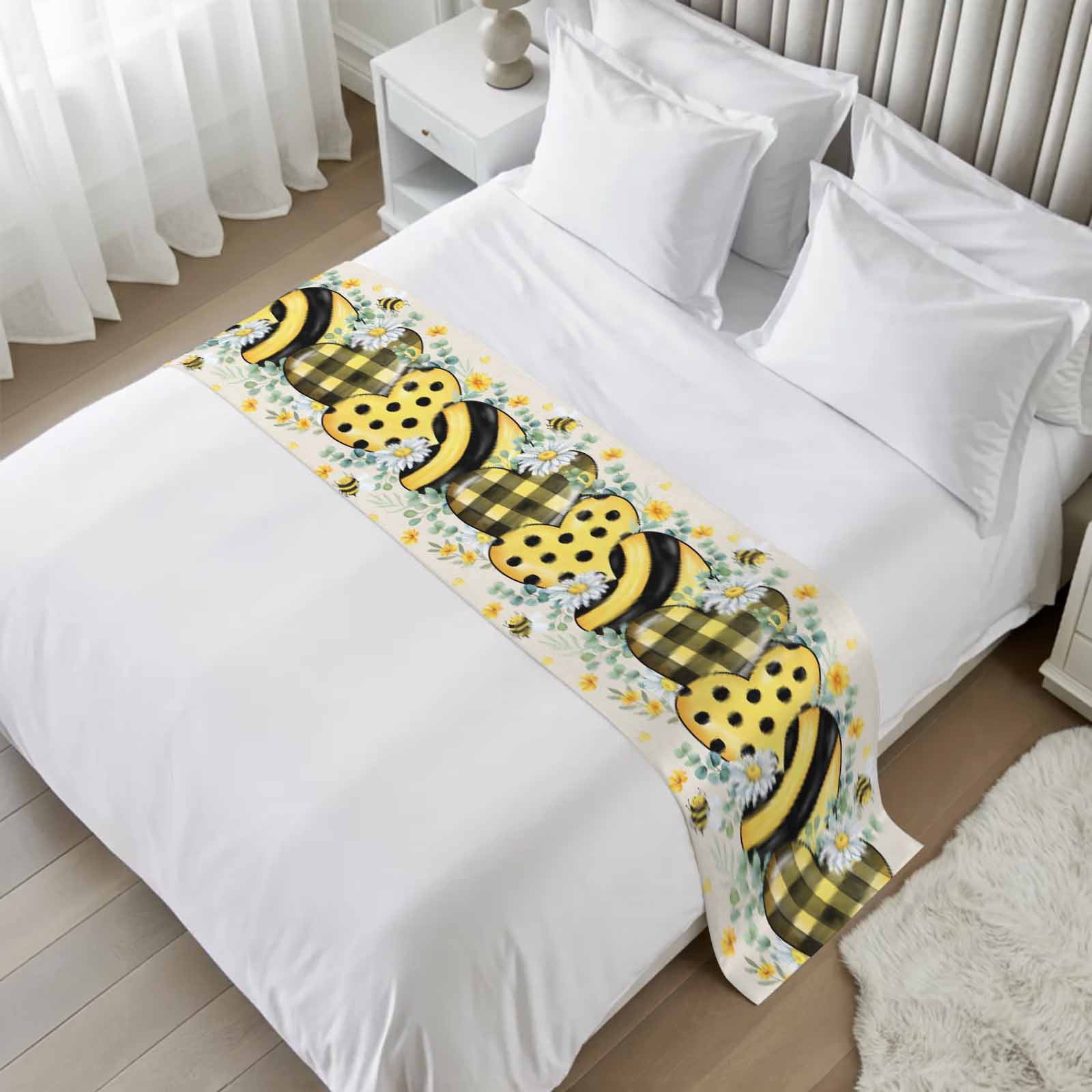 Bed Runner Bee Love Heart Bedding Scarves Soft Decorative Bed Flag ...