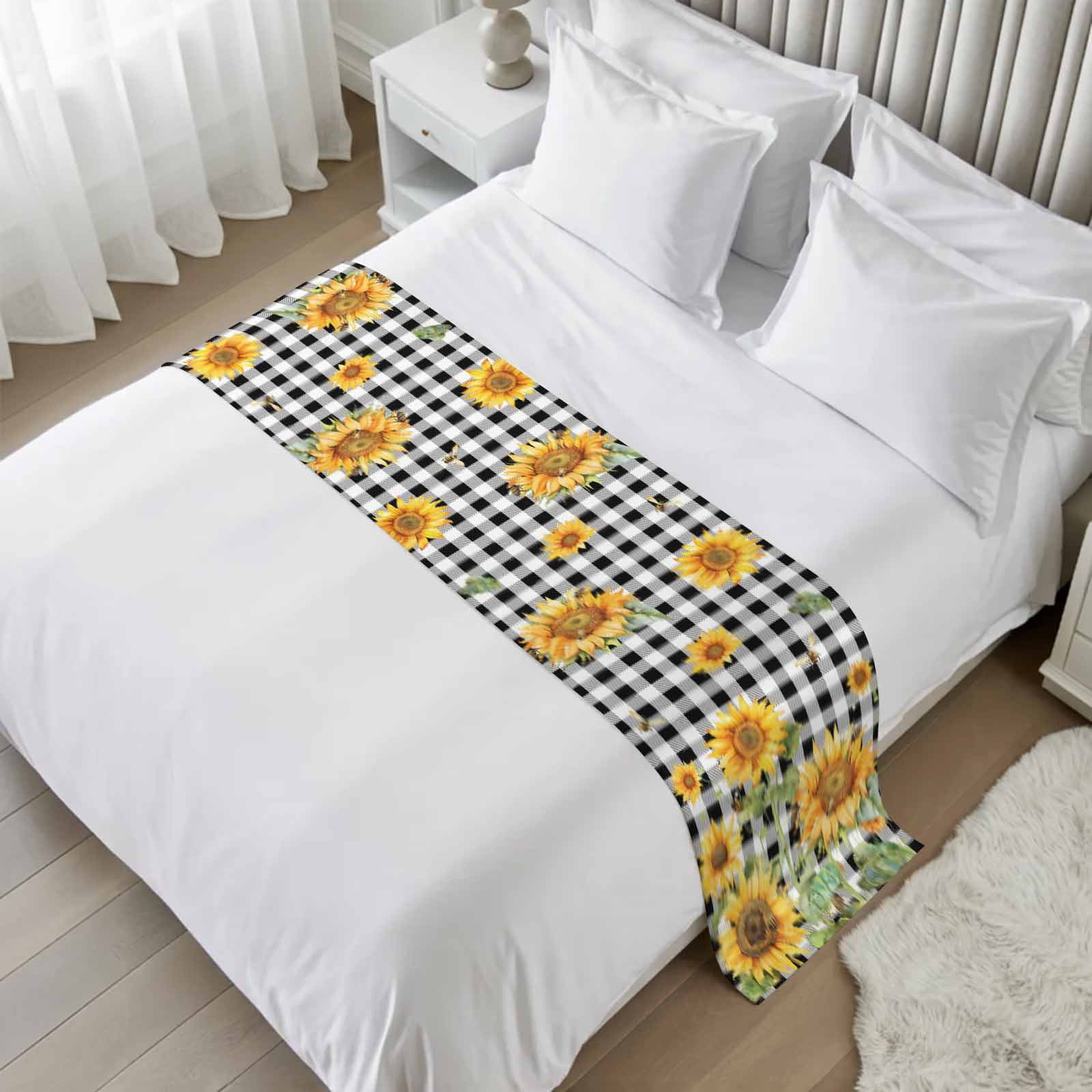 Bed Runner Bee Sunflower Bedding Scarves Soft Decorative Bed Flag Farm ...