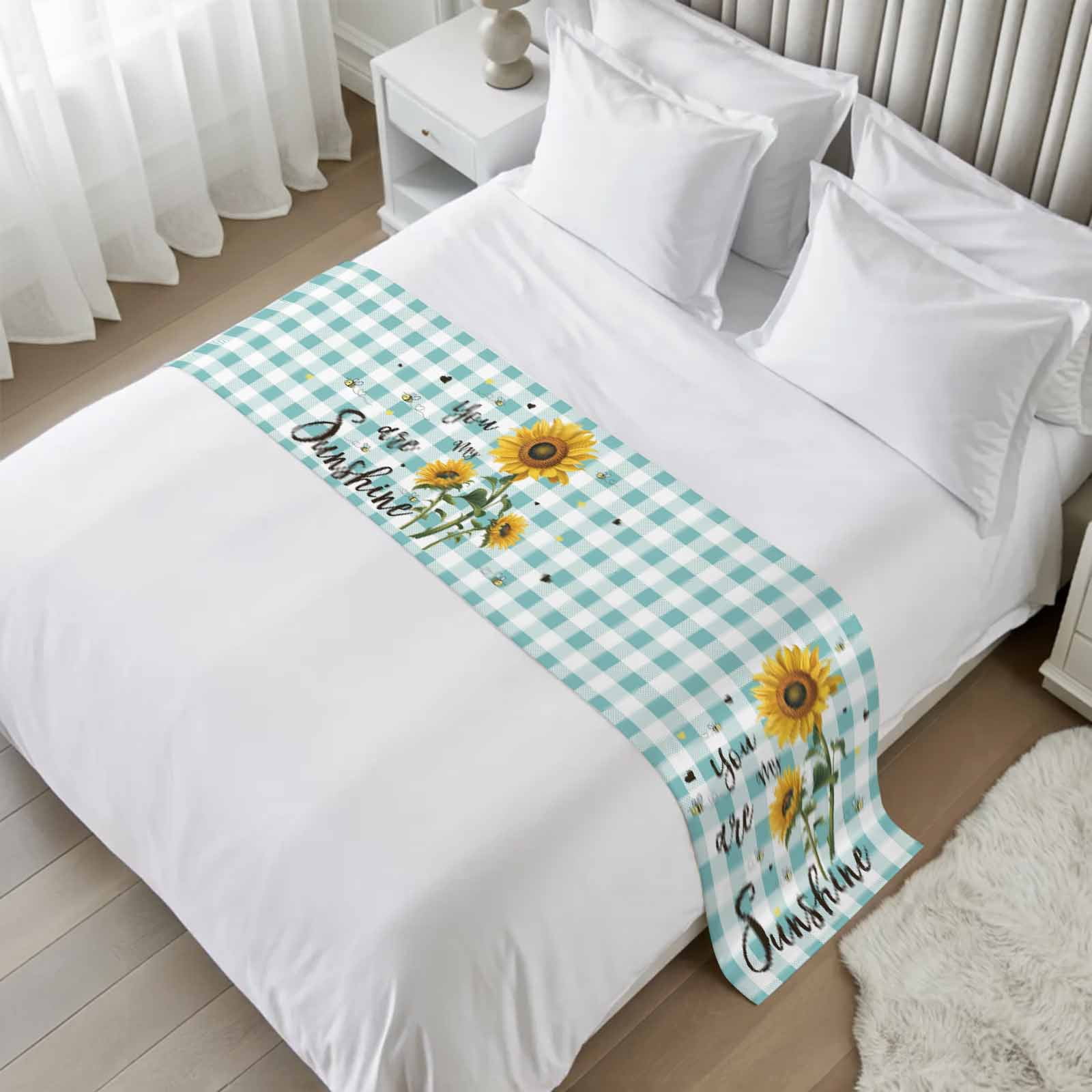 Bed Runner Bee Sunflower Bedding Scarves Soft Decorative Bed Flag Green ...