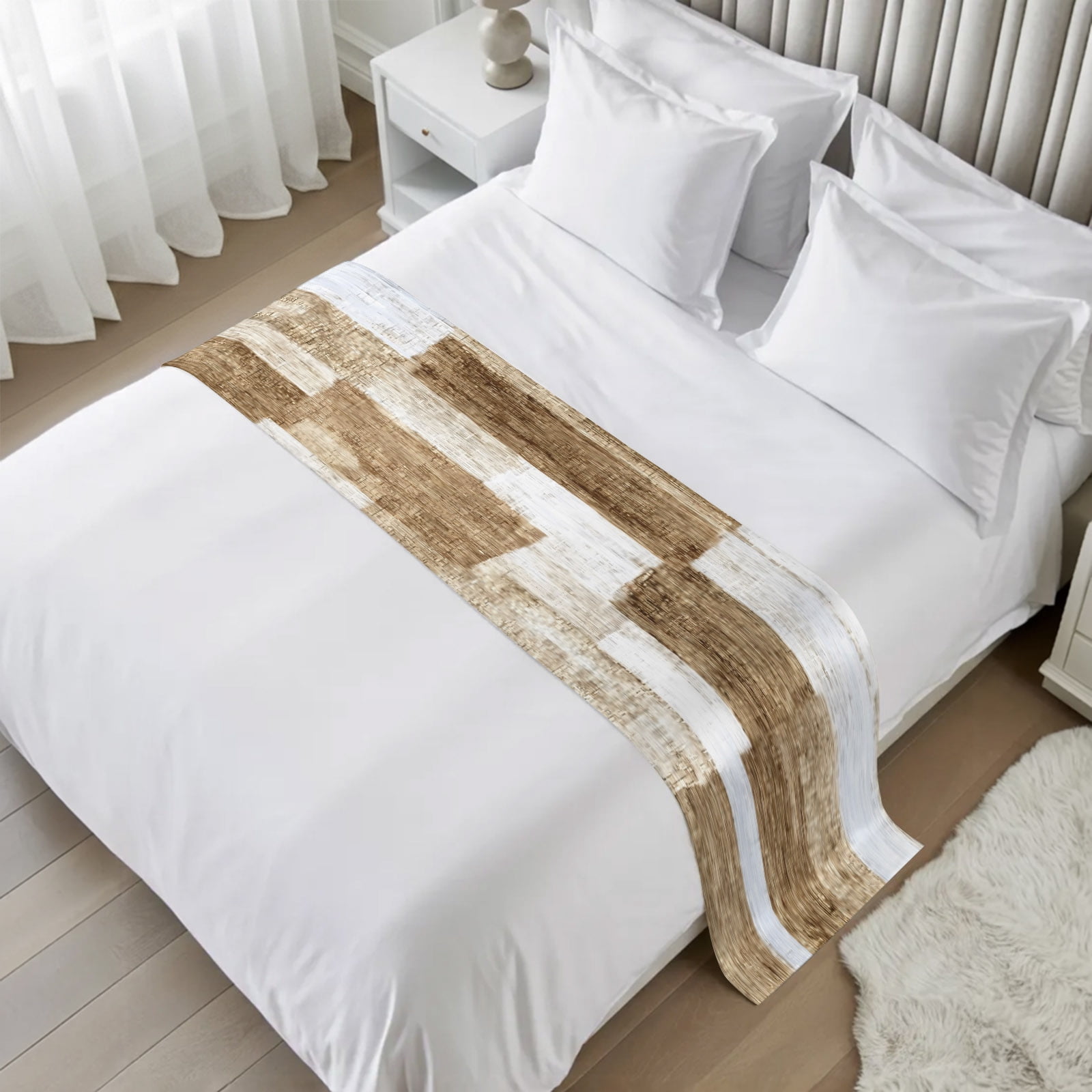 Bed Runner Beige Blocks Bedding Scarves Soft Decorative Bed Flag Modern ...