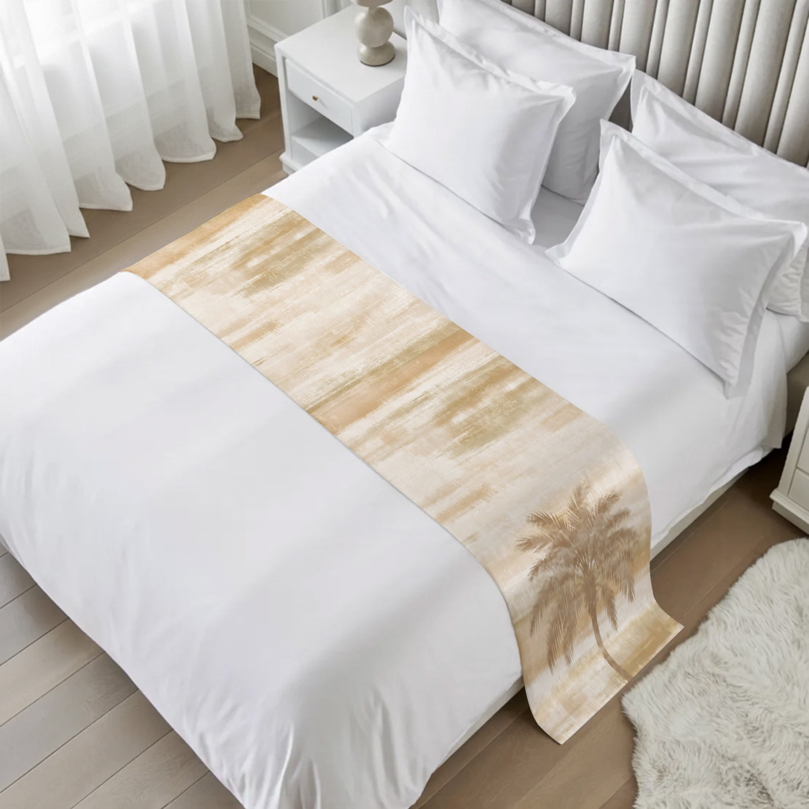 Bed Runner Beige Summer Palm Tree Bedding Scarves Soft Decorative Bed ...