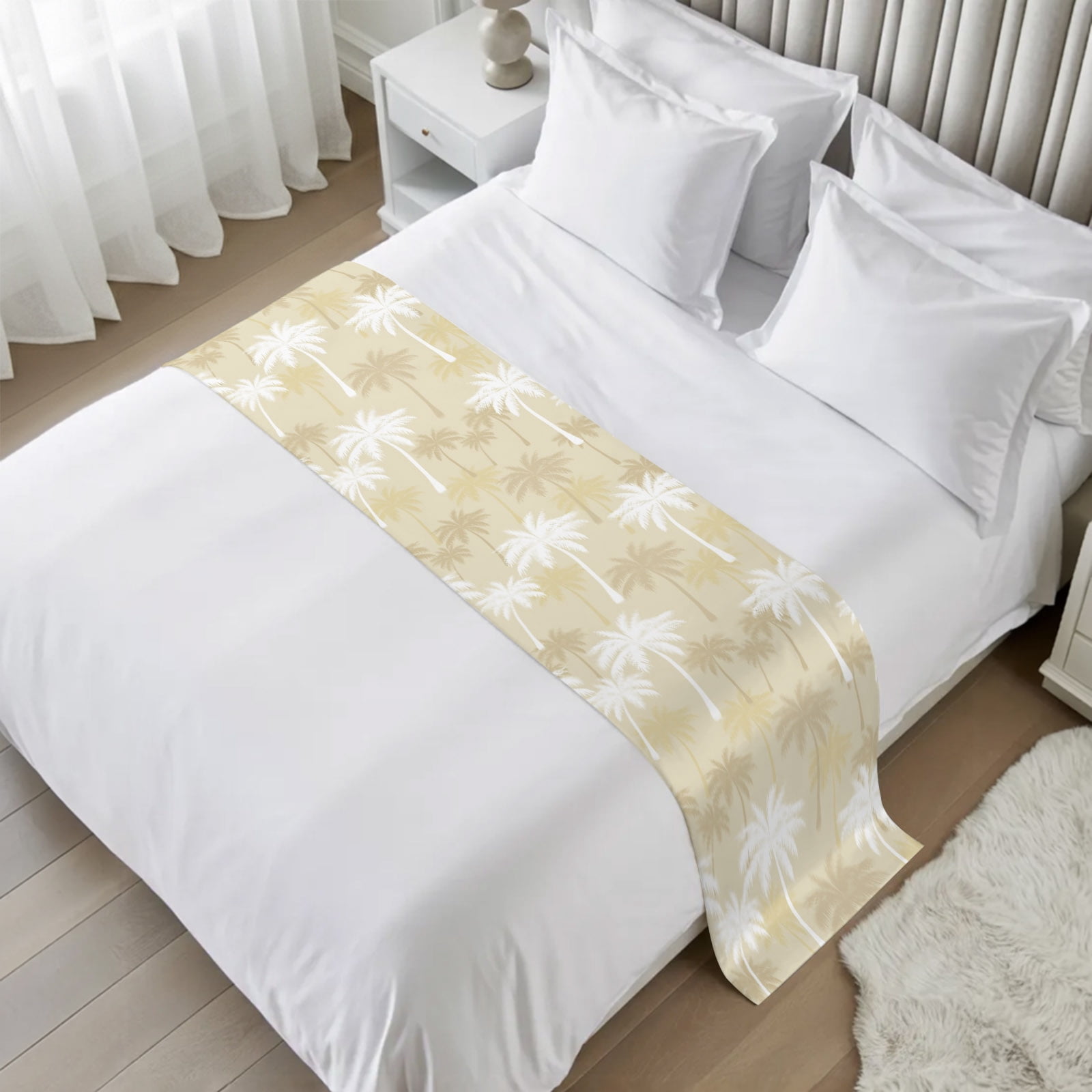Bed Runner Beige Tropical Palm Tree Bedding Scarves Soft Decorative Bed ...