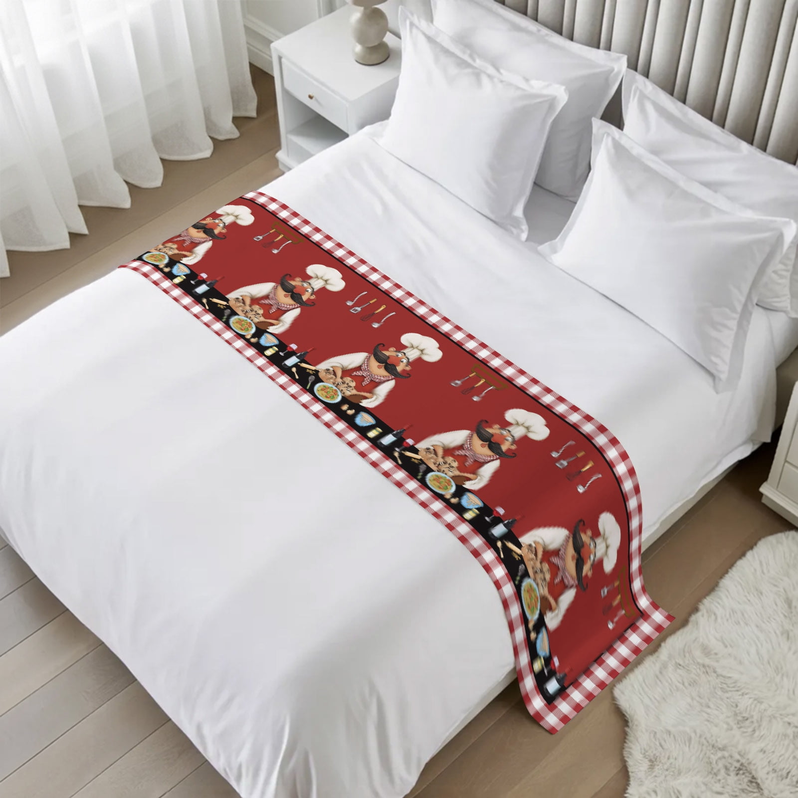 Bed Runner Bistro Cooking Chef Bedding Scarves Soft Decorative Bed Flag ...