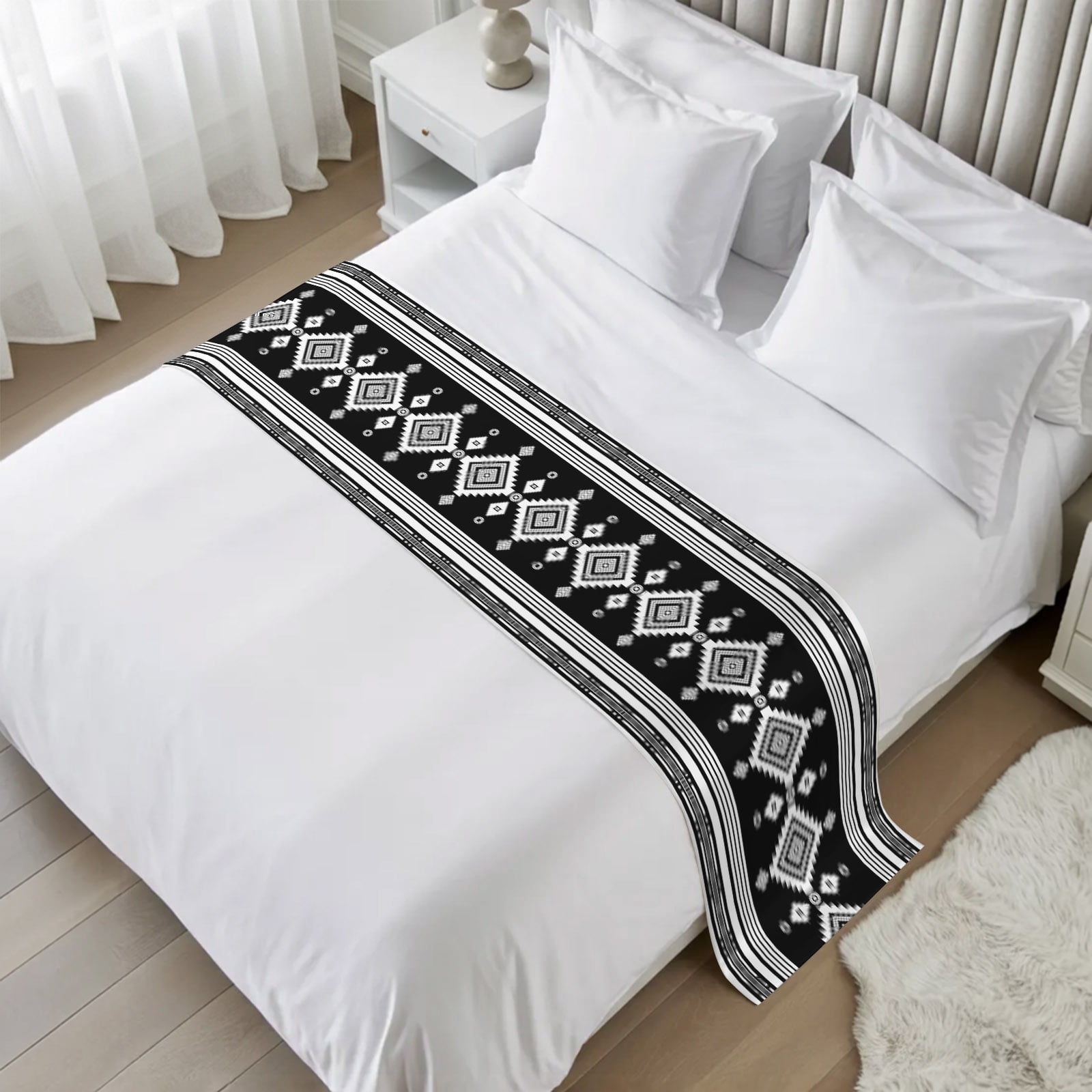 Bed Runner Black Bohemian Bedding Scarves Soft Decorative Bed Flag Boho ...