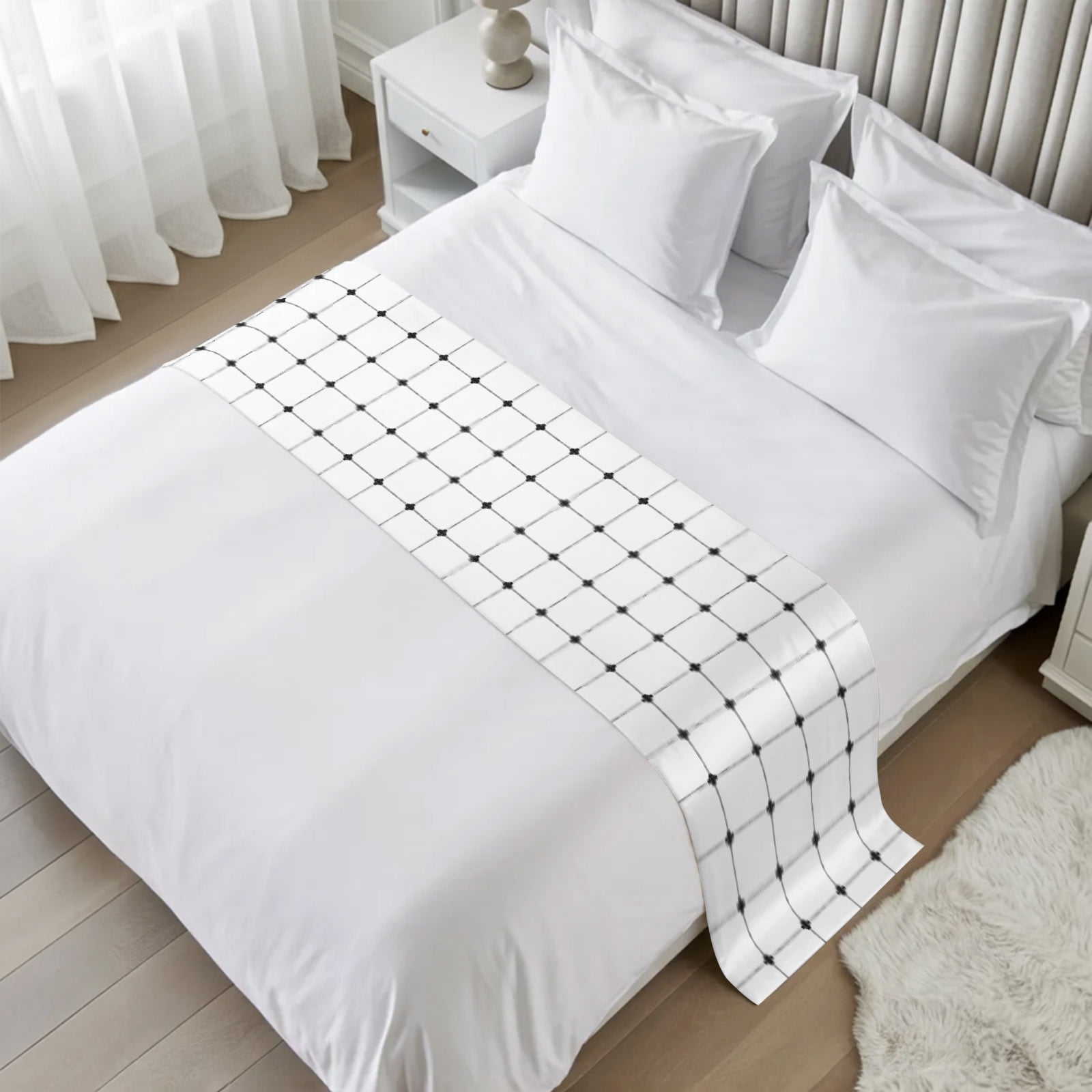 Bed Runner Black Dots Grid Lines Bedding Scarves Soft Decorative Bed ...