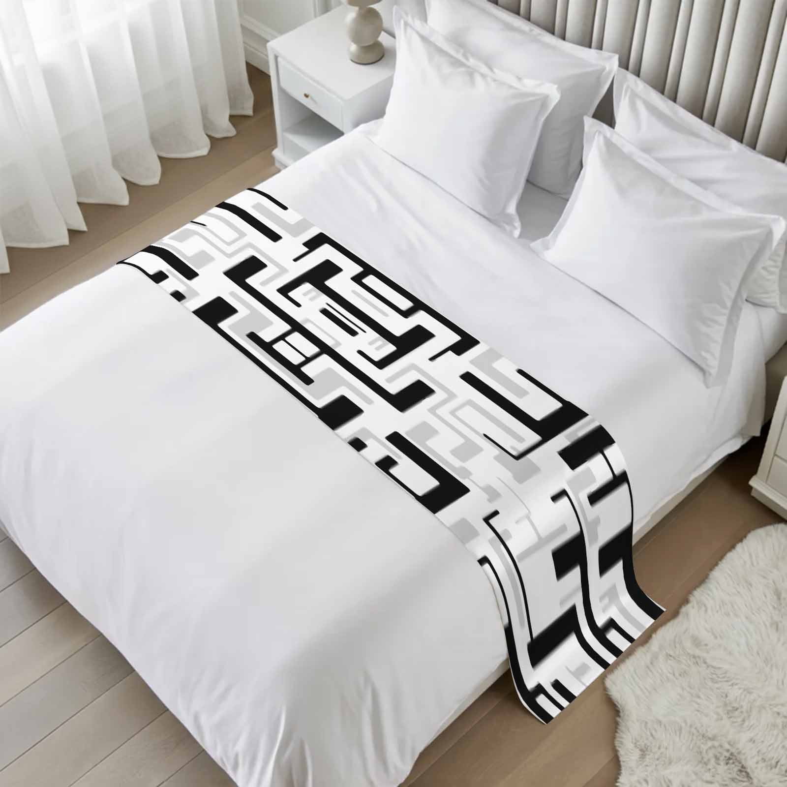 Bed Runner Black Geometric Stripes Bedding Scarves Soft Decorative Bed ...