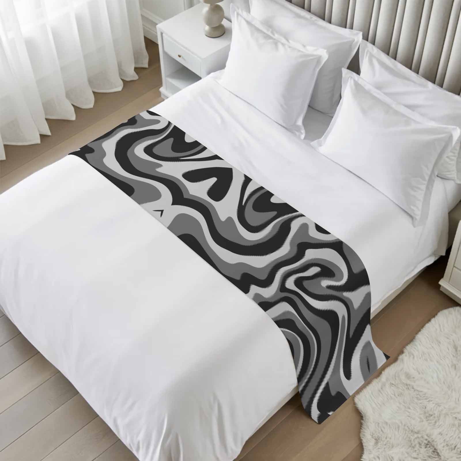 Bed Runner Black Grey Spiral Swirl Bedding Scarves Soft Decorative Bed ...