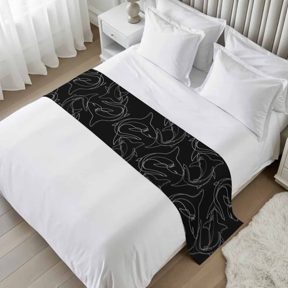 Bed Runner Black Ocean Shark Bedding Scarves Soft Decorative Bed Flag ...